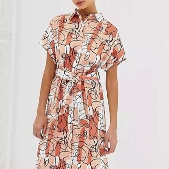 Monki | Dresses | Monki Abstract Face Midi Shirt Dress Camo Pink Size L ...